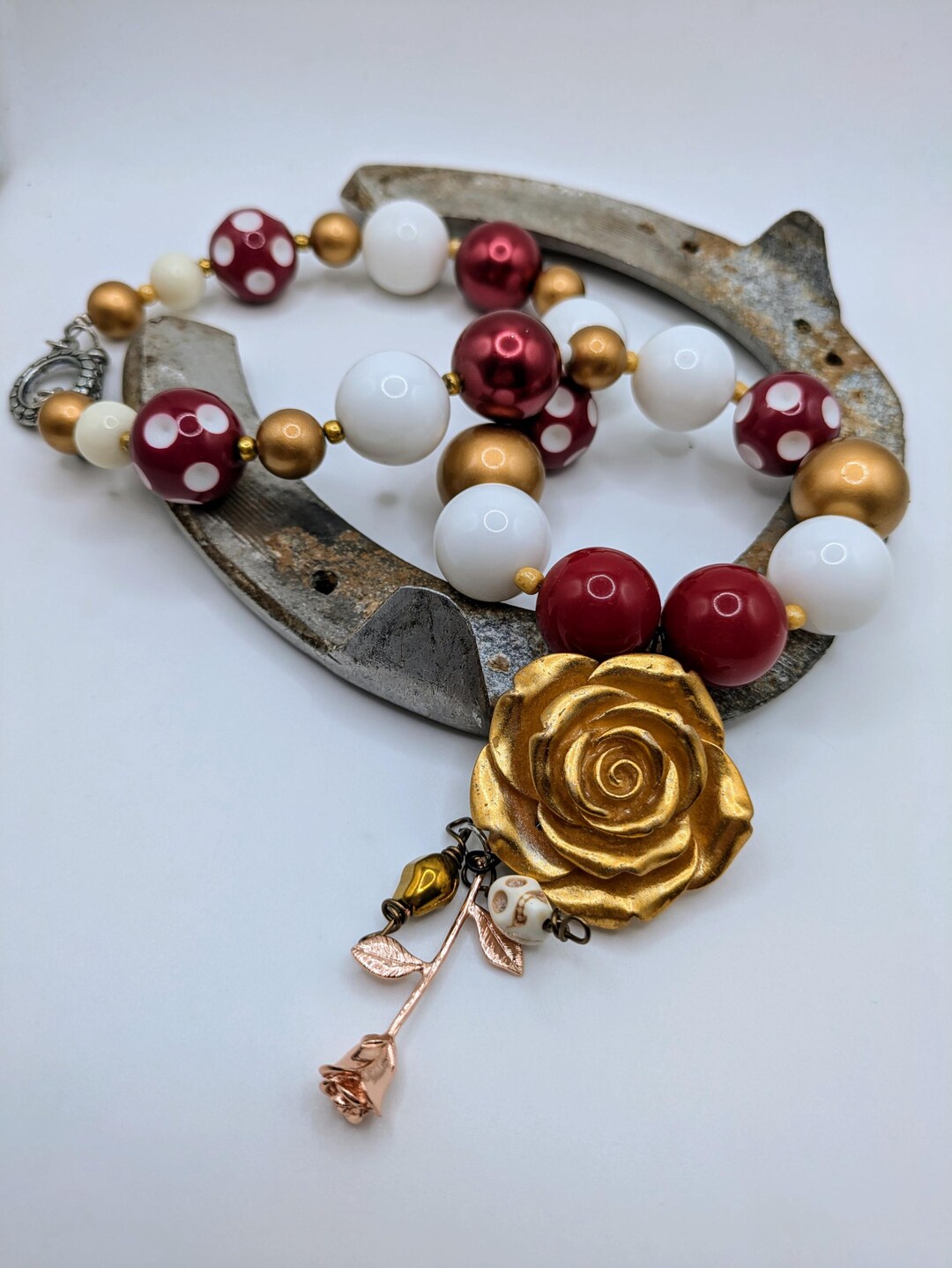 Gold Rose Chunky Necklace, Gold Rose Jewelry, Chunky Rose Jewelry ...