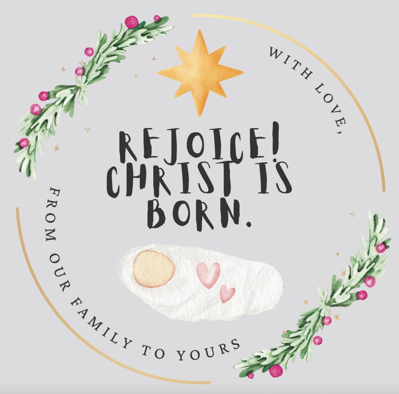Rejoice Christ is Born With Baby Jesus Circle Gift Tag/sticker - Gray ...