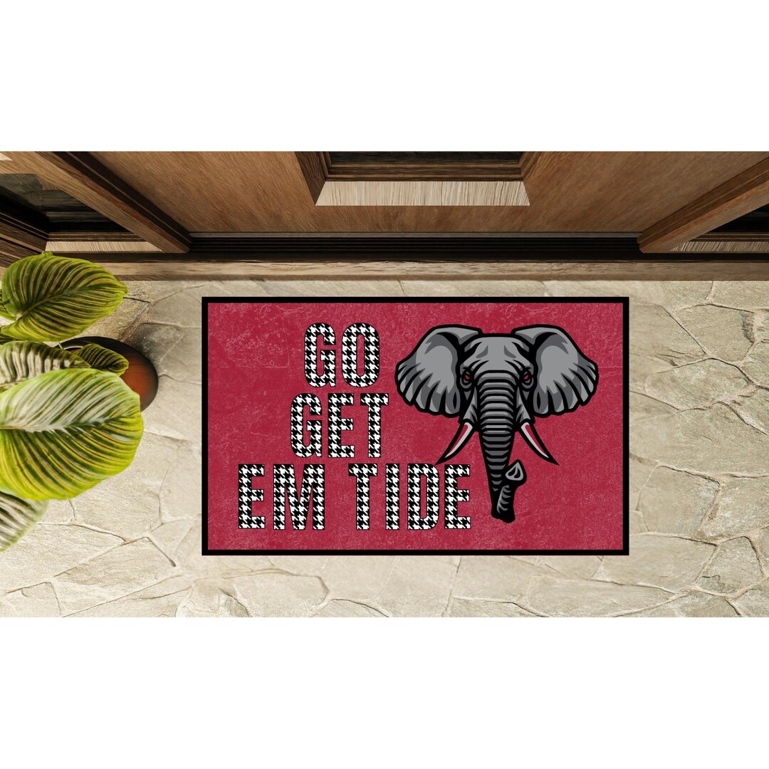 Crimson & White Game Day Welcome Mat: Upcycled Nylon, Southern Home ...