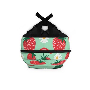 Cute Strawberry Print Backpack, Kawaii Green Bookbag With Red Fruit ...