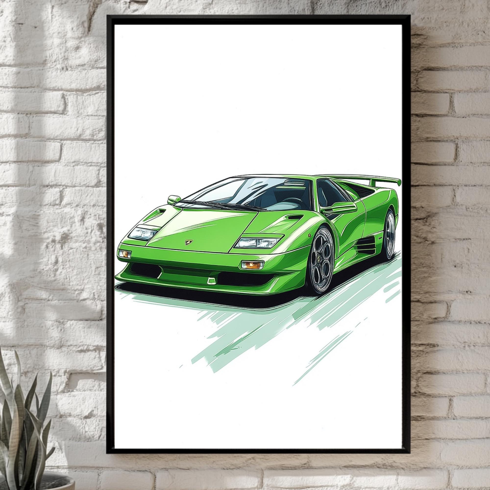 Green Lamborghini Diablo Wall Art | Hyperrealistic Supercar Digital ...