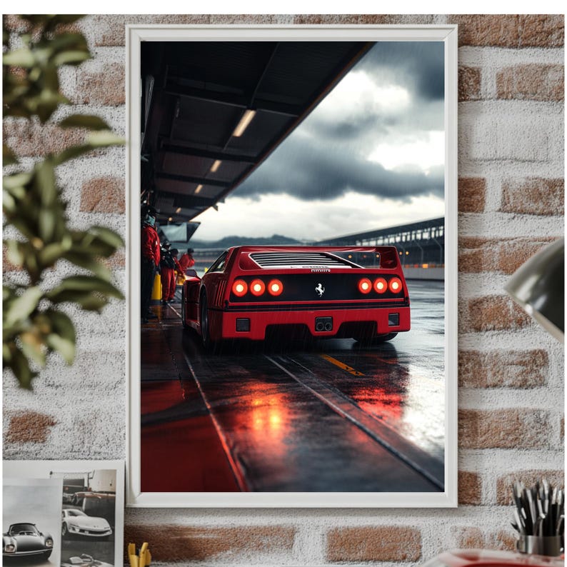 Red Ferrari F40 Rear View Digital Print | Pit Lane Supercar Art ...
