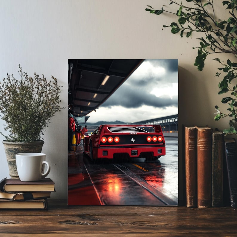 Red Ferrari F40 Rear View Digital Print | Pit Lane Supercar Art ...