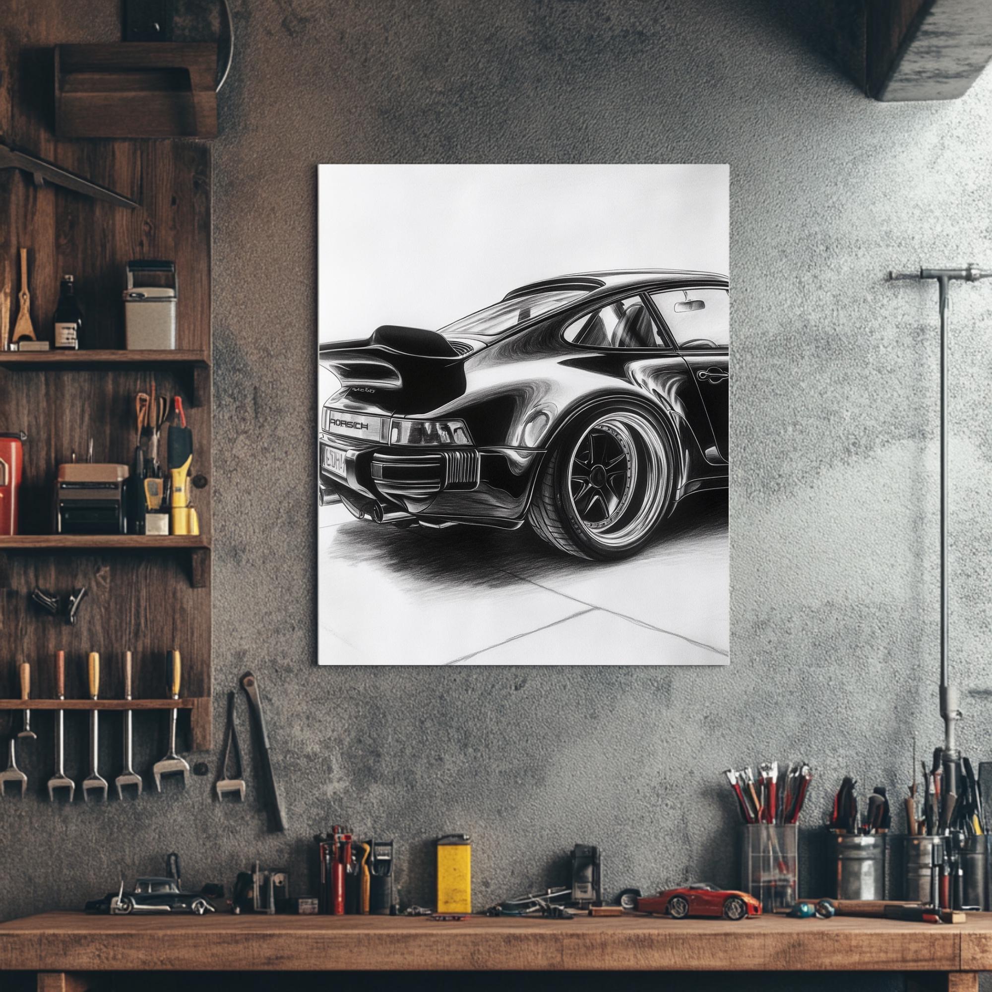 Black Porsche 911 Pencil Drawing | Realistic Rear Three-quarter View ...