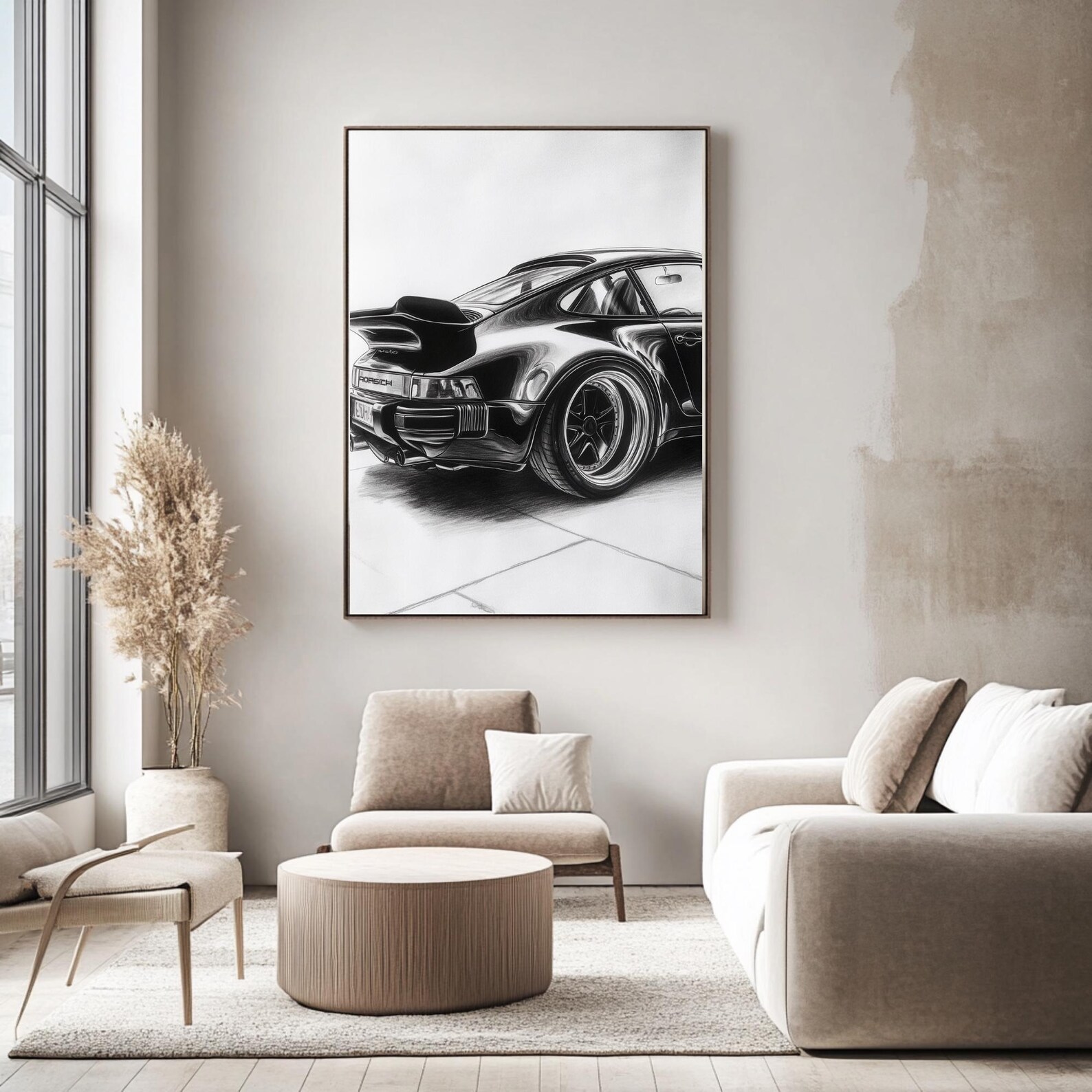 Black Porsche 911 Pencil Drawing | Realistic Rear Three-quarter View ...