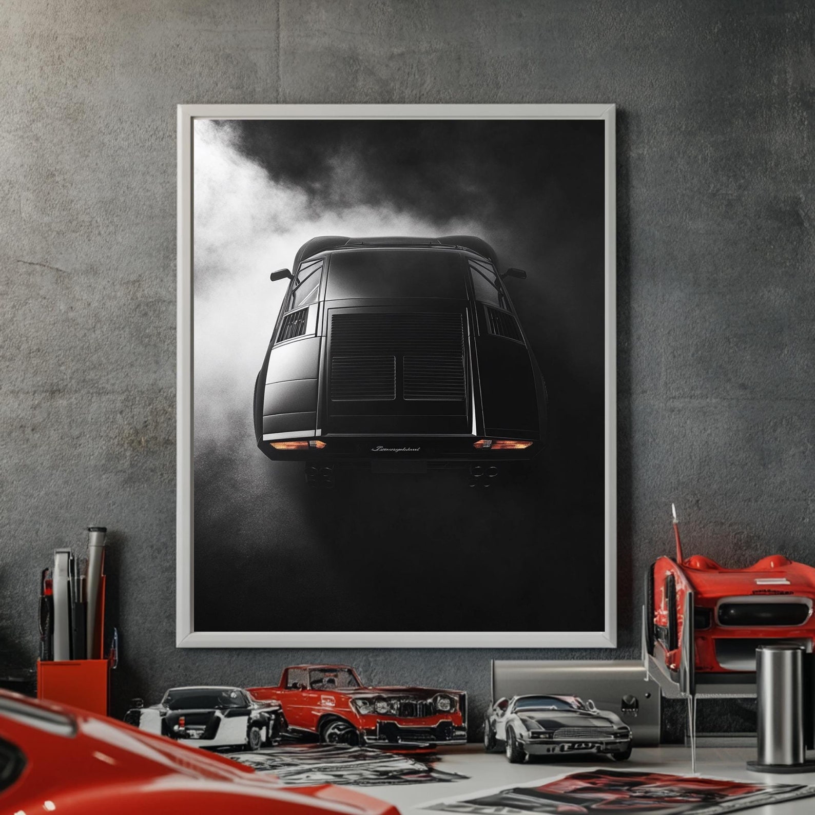 Black Lamborghini Countach Top-down Wall Art | Dramatic Lighting ...