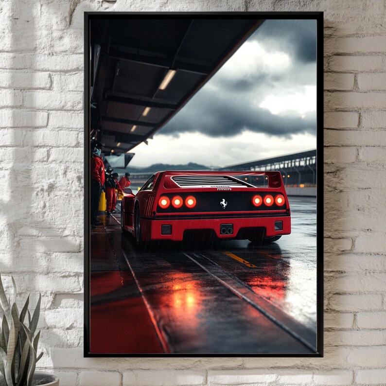 Red Ferrari F40 Rear View Digital Print | Pit Lane Supercar Art ...