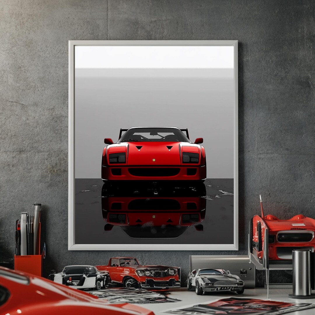 Red Ferrari F40 Front View Digital Print | Hyperrealistic Supercar Art ...