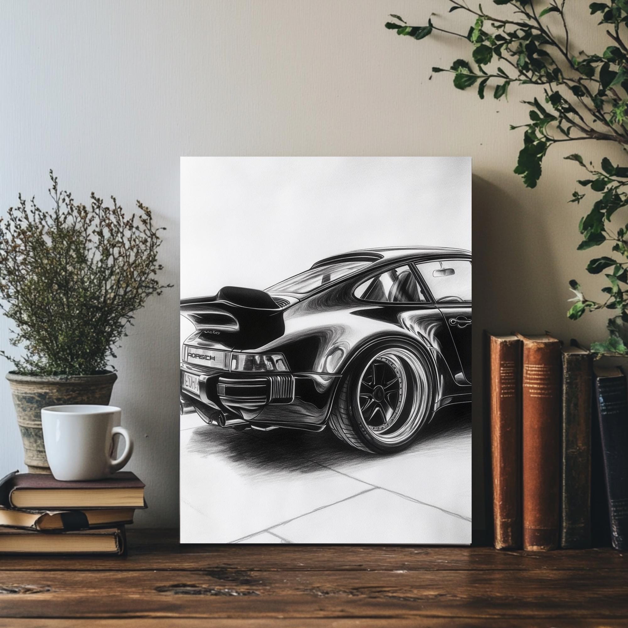 Black Porsche 911 Pencil Drawing | Realistic Rear Three-quarter View ...