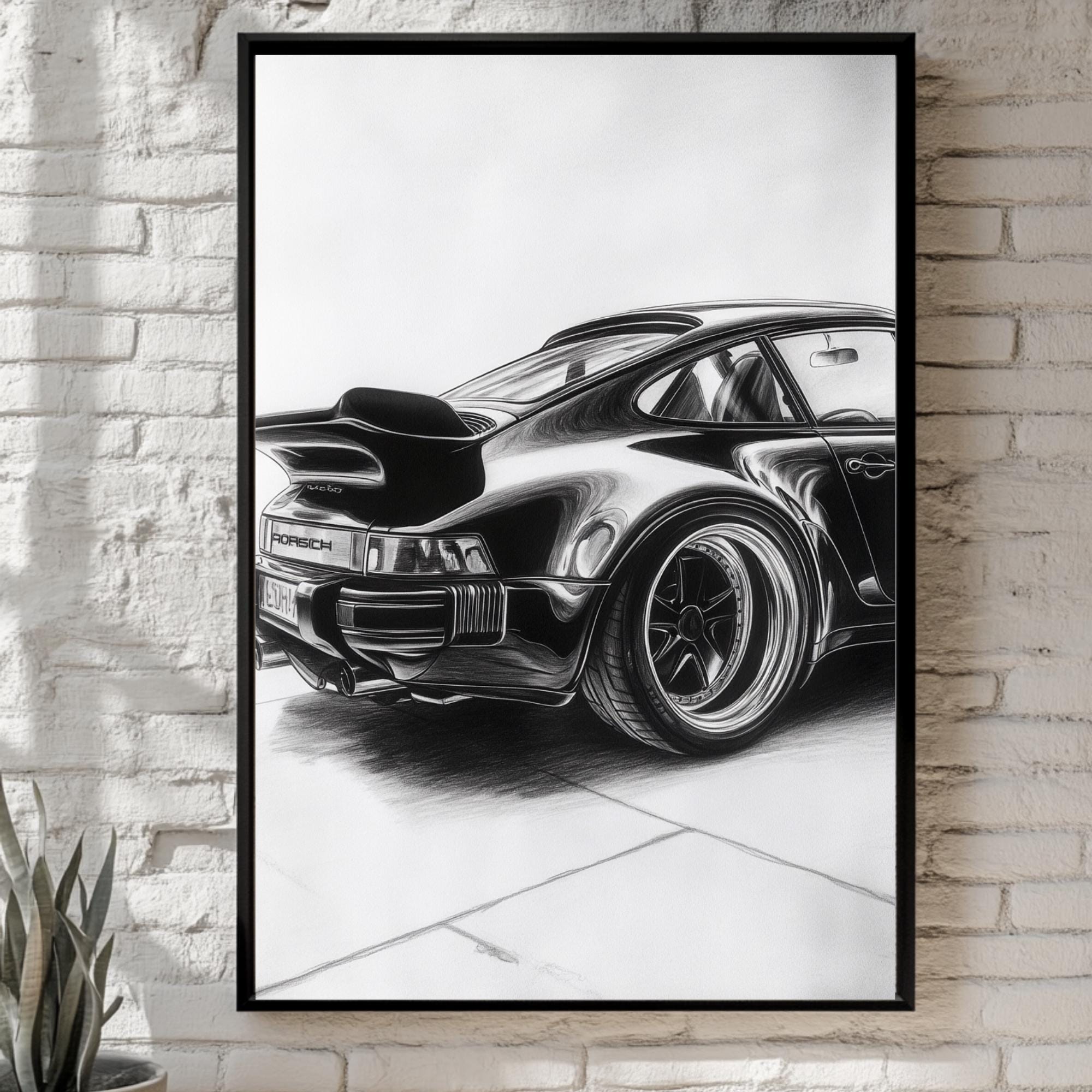 Black Porsche 911 Pencil Drawing | Realistic Rear Three-quarter View ...