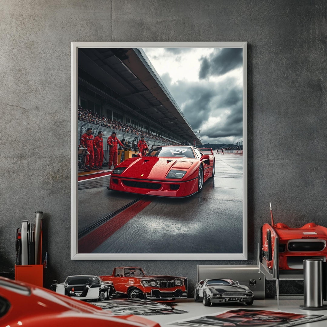 Red Ferrari F40 on Racetrack | Hyperrealistic Automotive Art | Dramatic ...