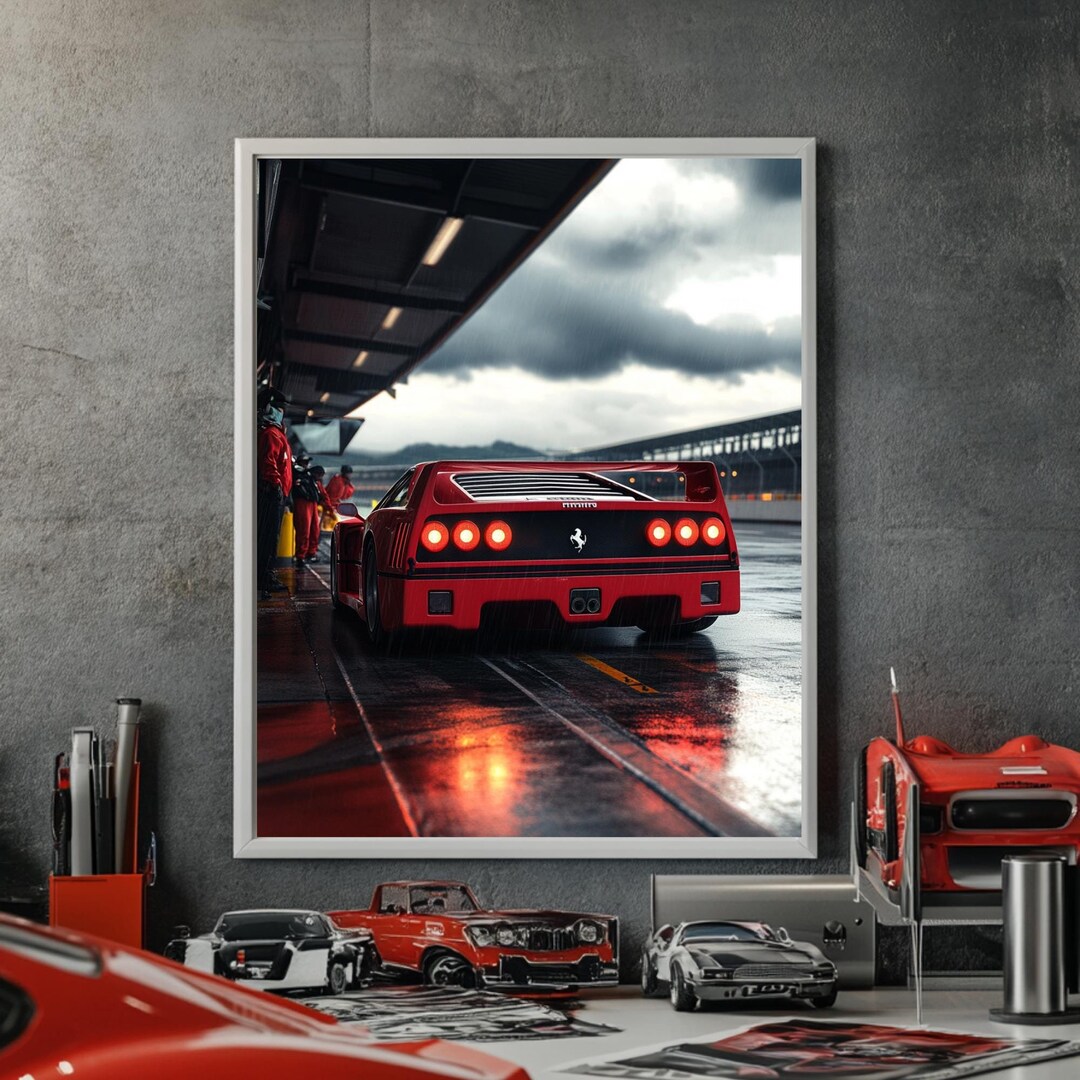 Red Ferrari F40 Rear View Digital Print | Pit Lane Supercar Art ...