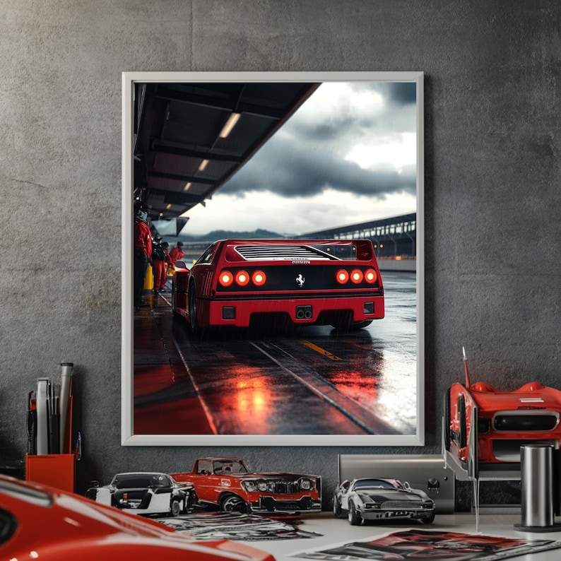 Red Ferrari F40 Rear View Digital Print | Pit Lane Supercar Art ...