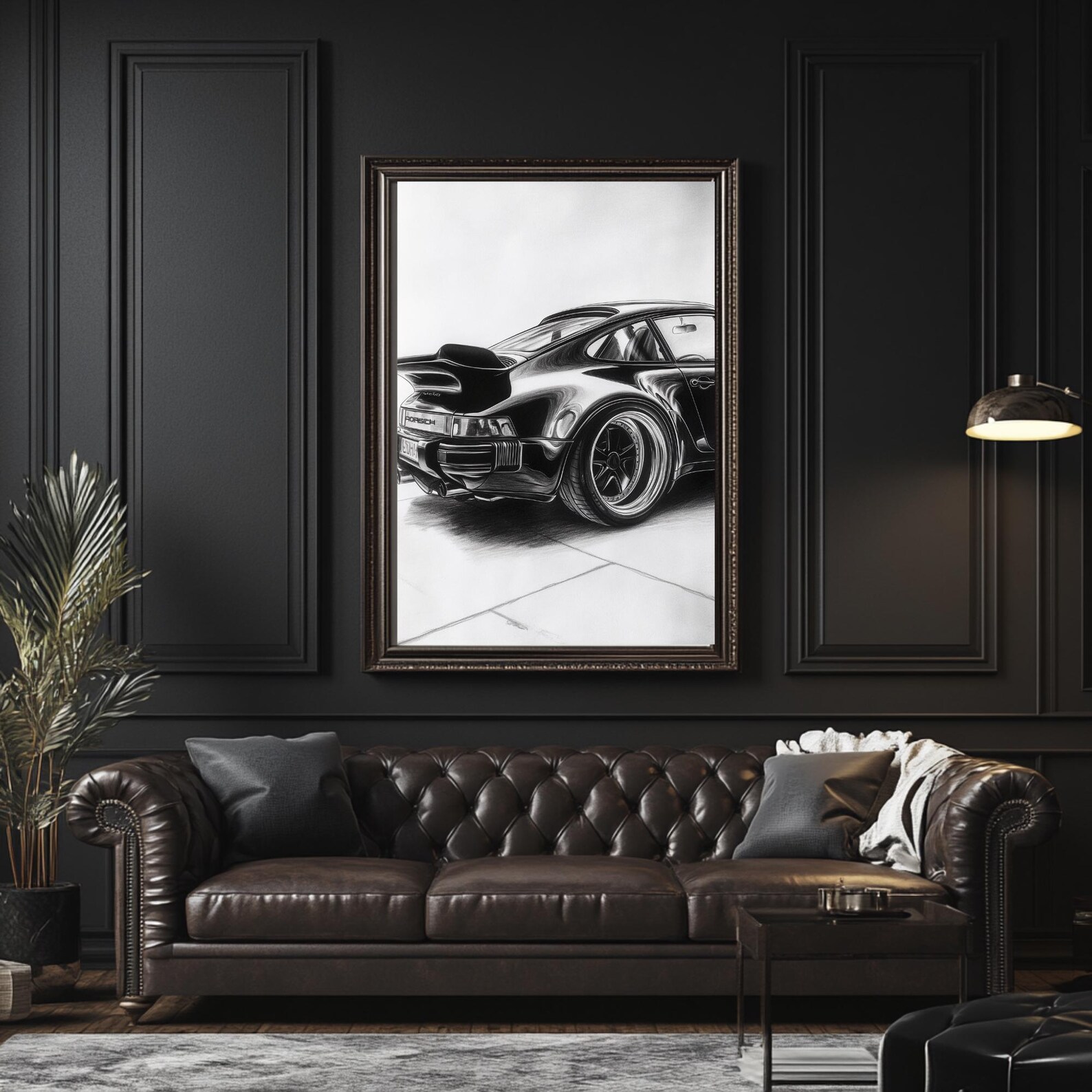 Black Porsche 911 Pencil Drawing | Realistic Rear Three-quarter View ...