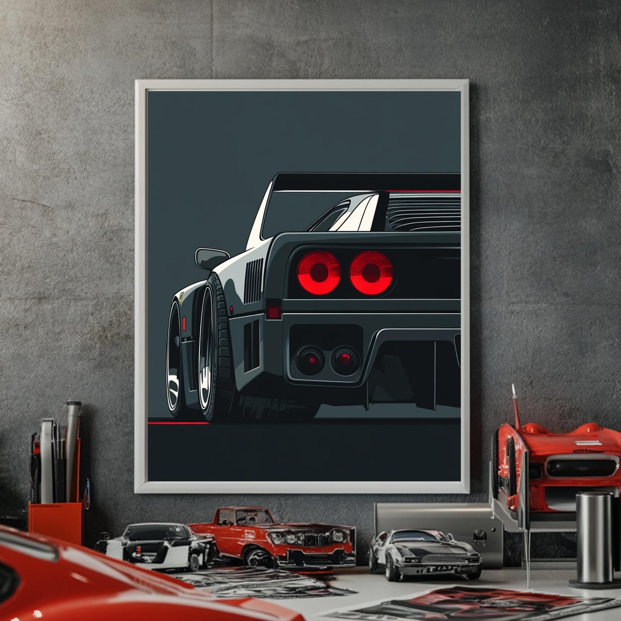 Ferrari F40 Rear View Wall Art | Classic Sports Car Digital Print ...