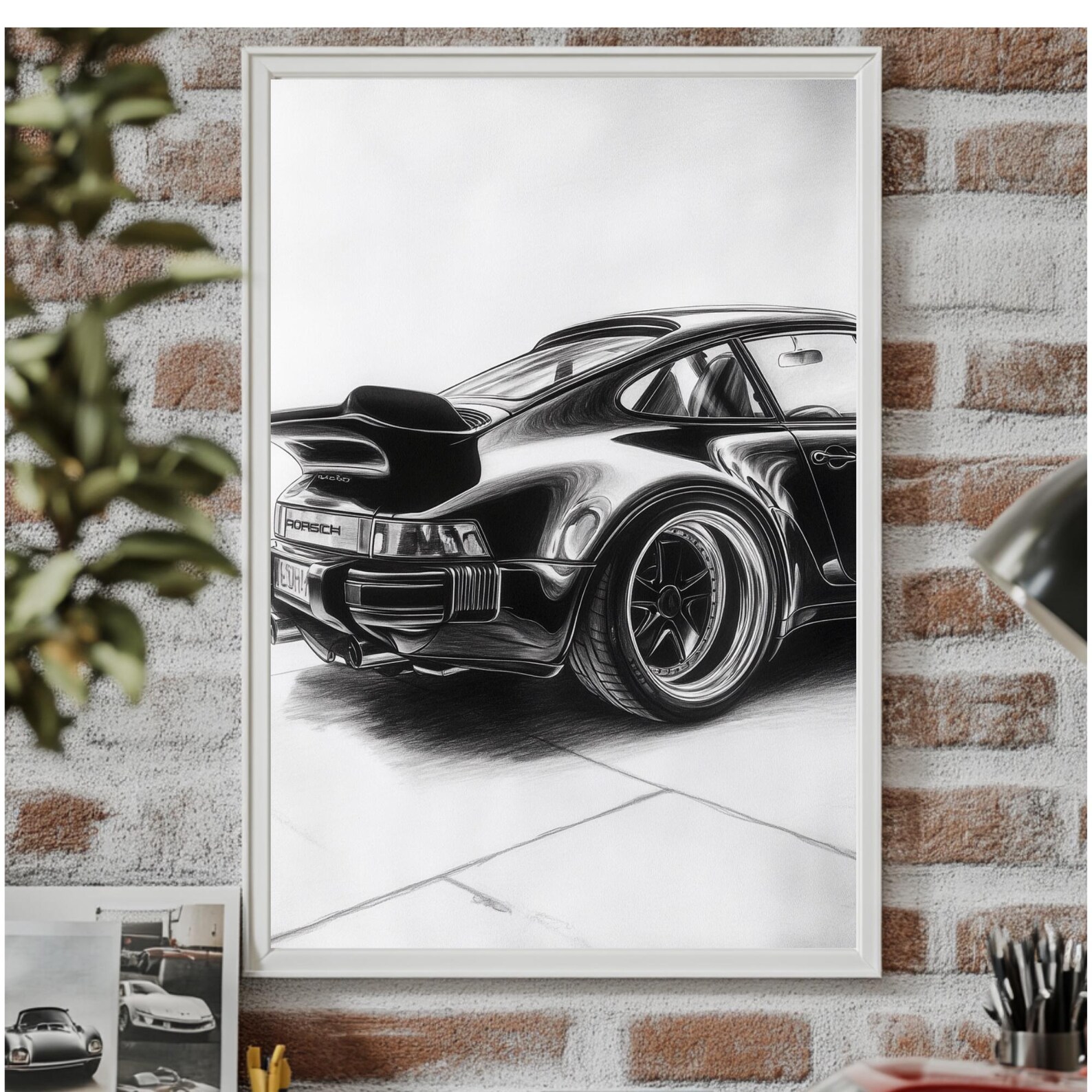 Black Porsche 911 Pencil Drawing | Realistic Rear Three-quarter View ...