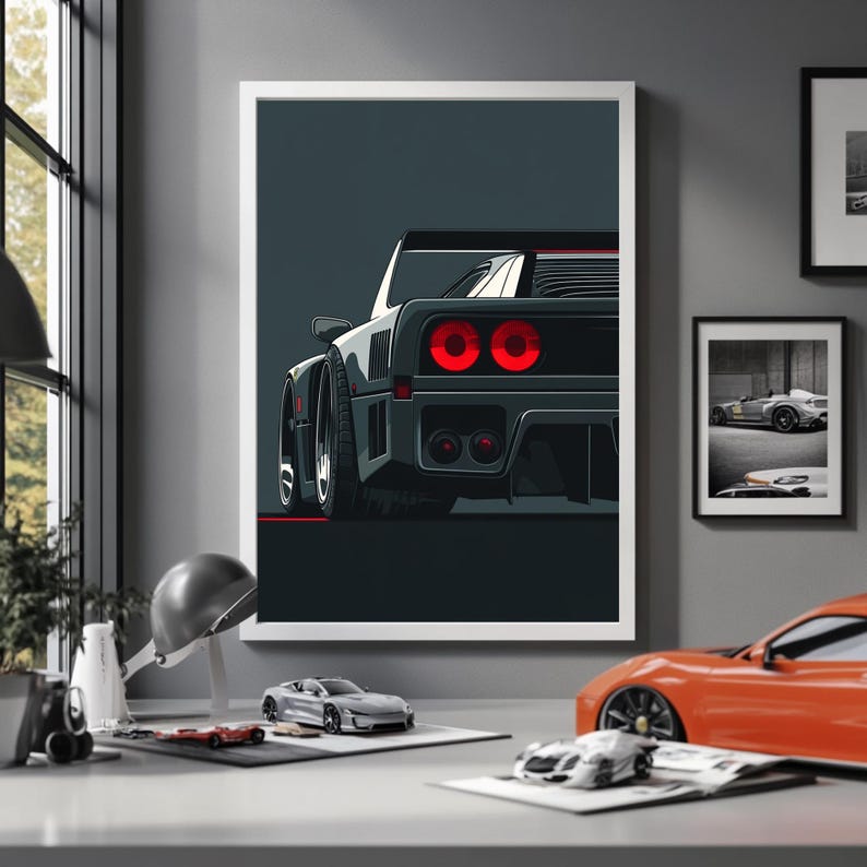 Ferrari F40 Rear View Wall Art | Classic Sports Car Digital Print ...