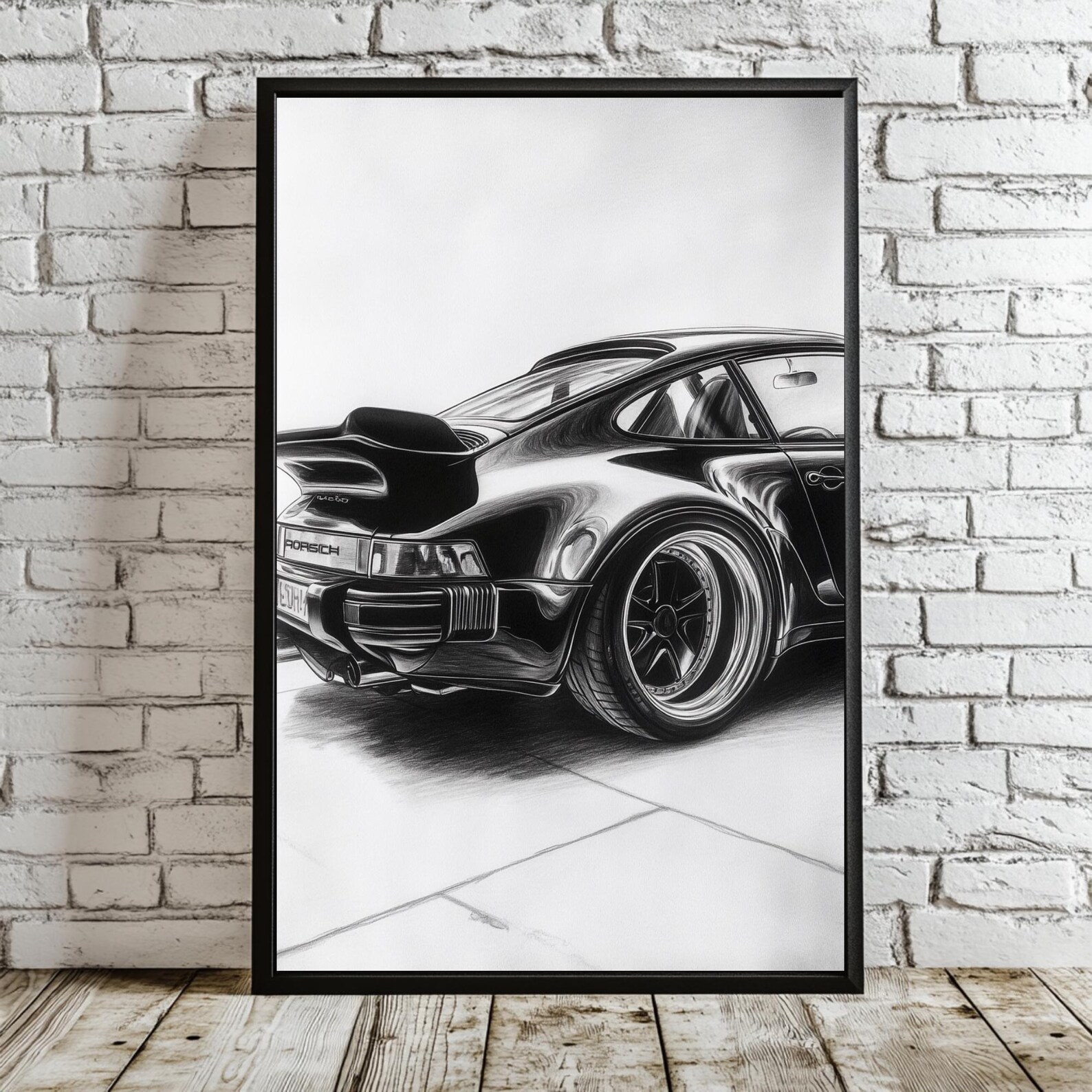 Black Porsche 911 Pencil Drawing | Realistic Rear Three-quarter View ...