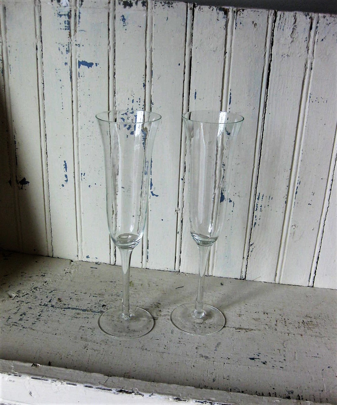 Pair of Champagne Crystal Flutes, Simple Elegant Glass Stems, Wedding ...