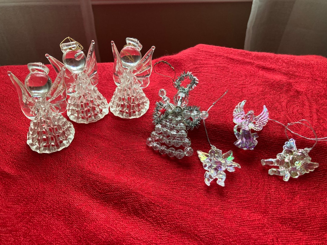 Vintage Collection of Plastic Angels, 7 Clear Christmas Tree Hanging ...