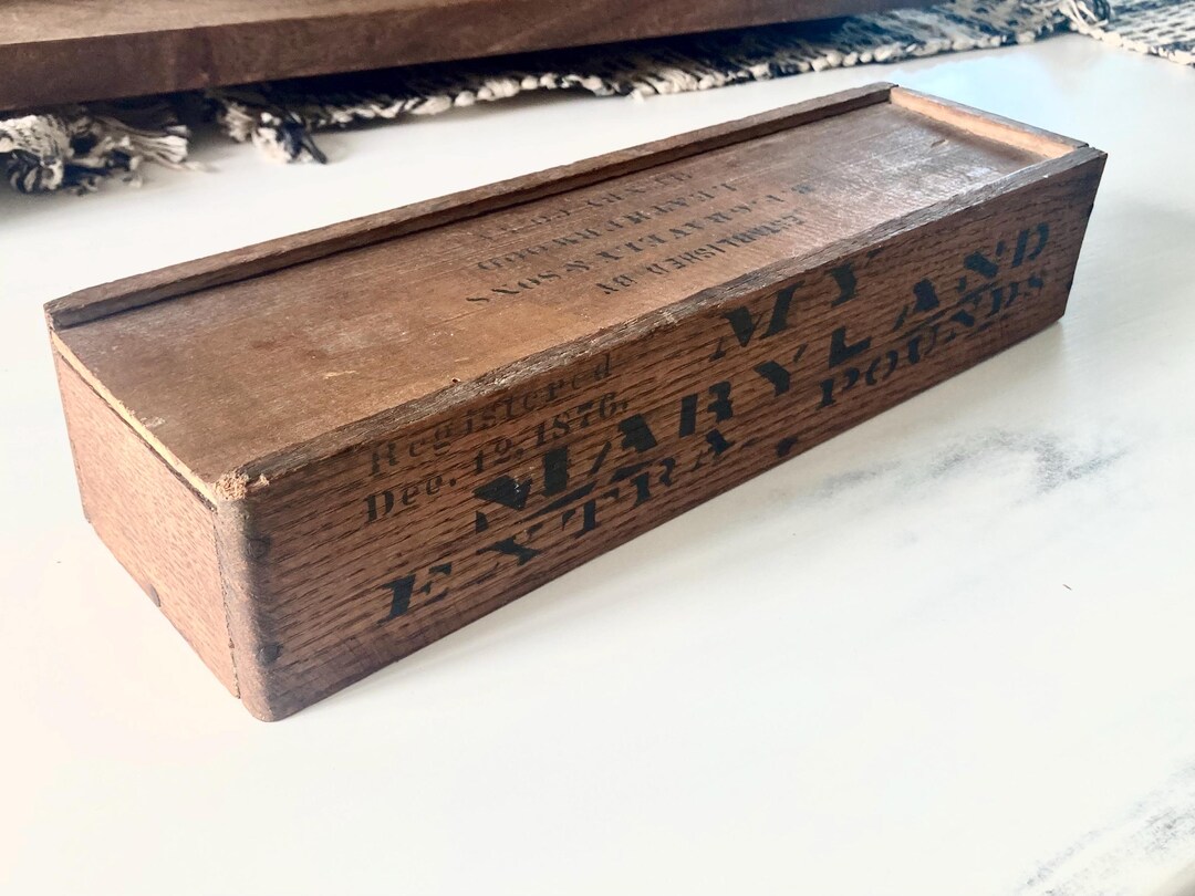 Old Wood Maryland Tobacco Box, Sliding Lid, Advertising Display, Prop ...