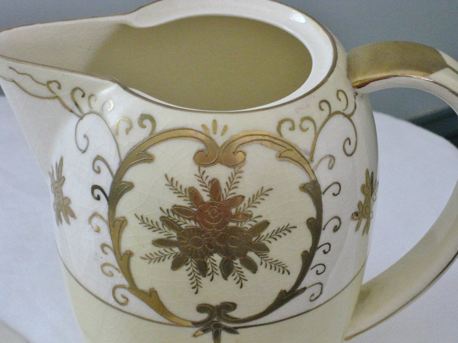 Antique Gold and White Pancake Pitcher Batter Jug Morimora - Etsy