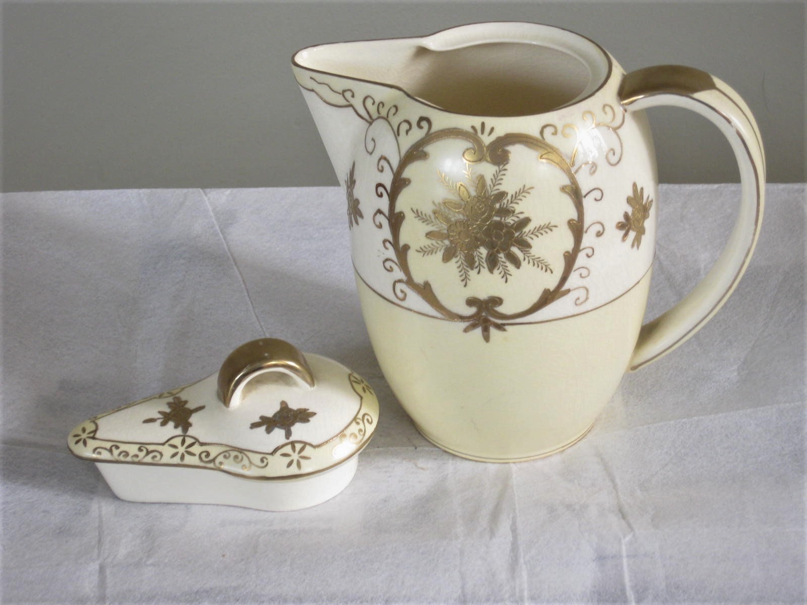 Antique Gold and White Pancake Pitcher Batter Jug Morimora - Etsy
