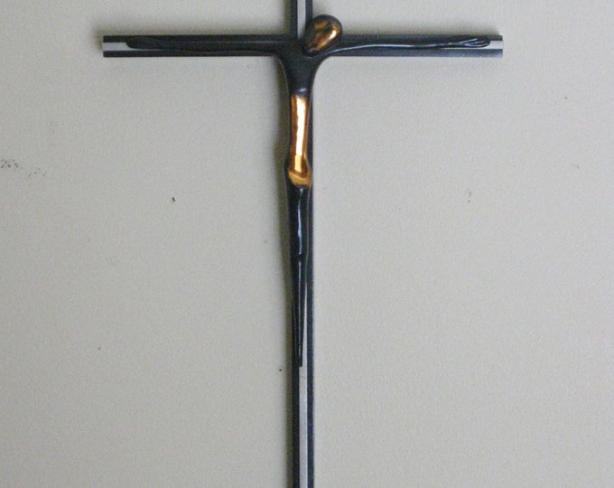 Modern Religious Crucifix Metal and Wood Art Deco Christ Figure Mid ...
