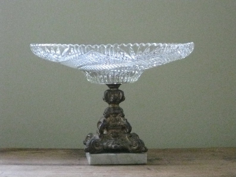 Vintage Cut Crystal Glass Compote Pedestal French Marble Gold | Etsy Vintage Cut Crystal Glass Compote Pedestal French Marble Gold | Etsy