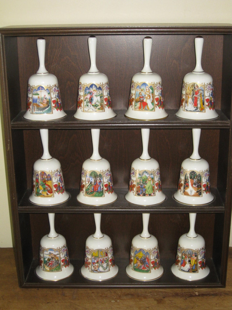 12 Vintage Porcelain Bells and Display Shelf Franklin Mint | Etsy