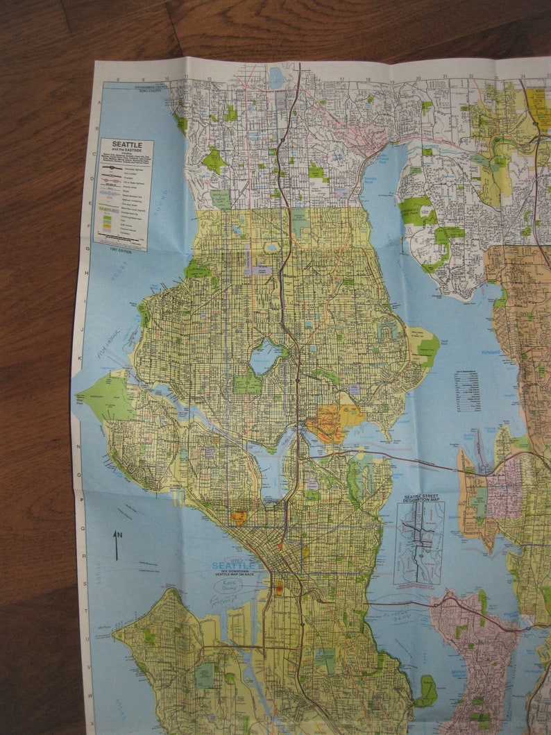 Vintage Seattle Washington Road Maps 1990 Local Tourist | Etsy