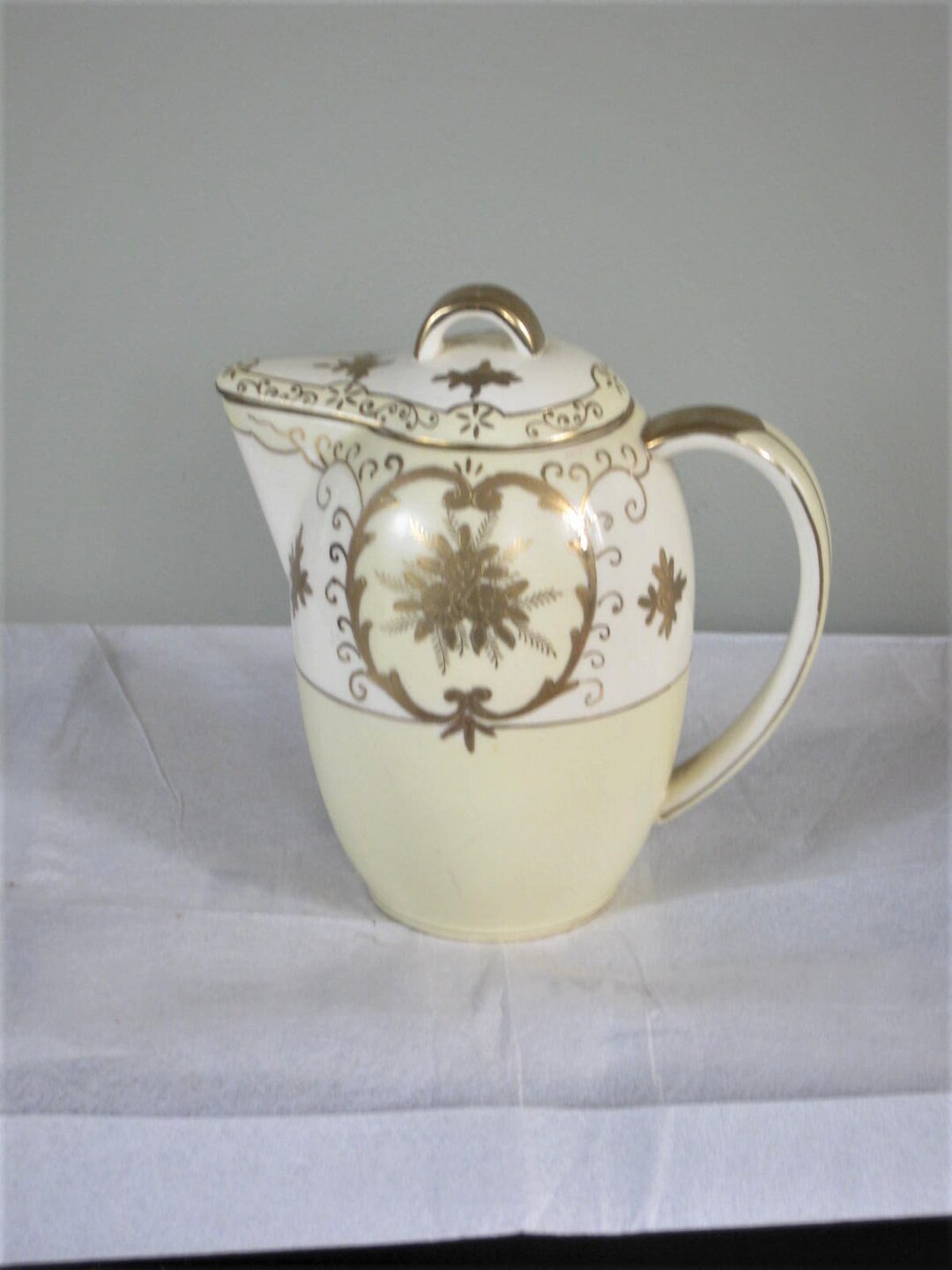 Antique Gold and White Pancake Pitcher, Batter Jug, Morimora Bros ...