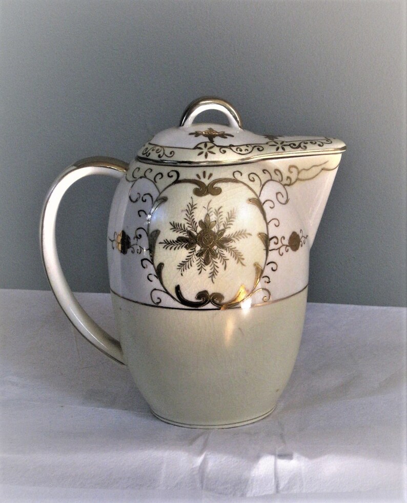 Antique Gold and White Pancake Pitcher Batter Jug Morimora - Etsy