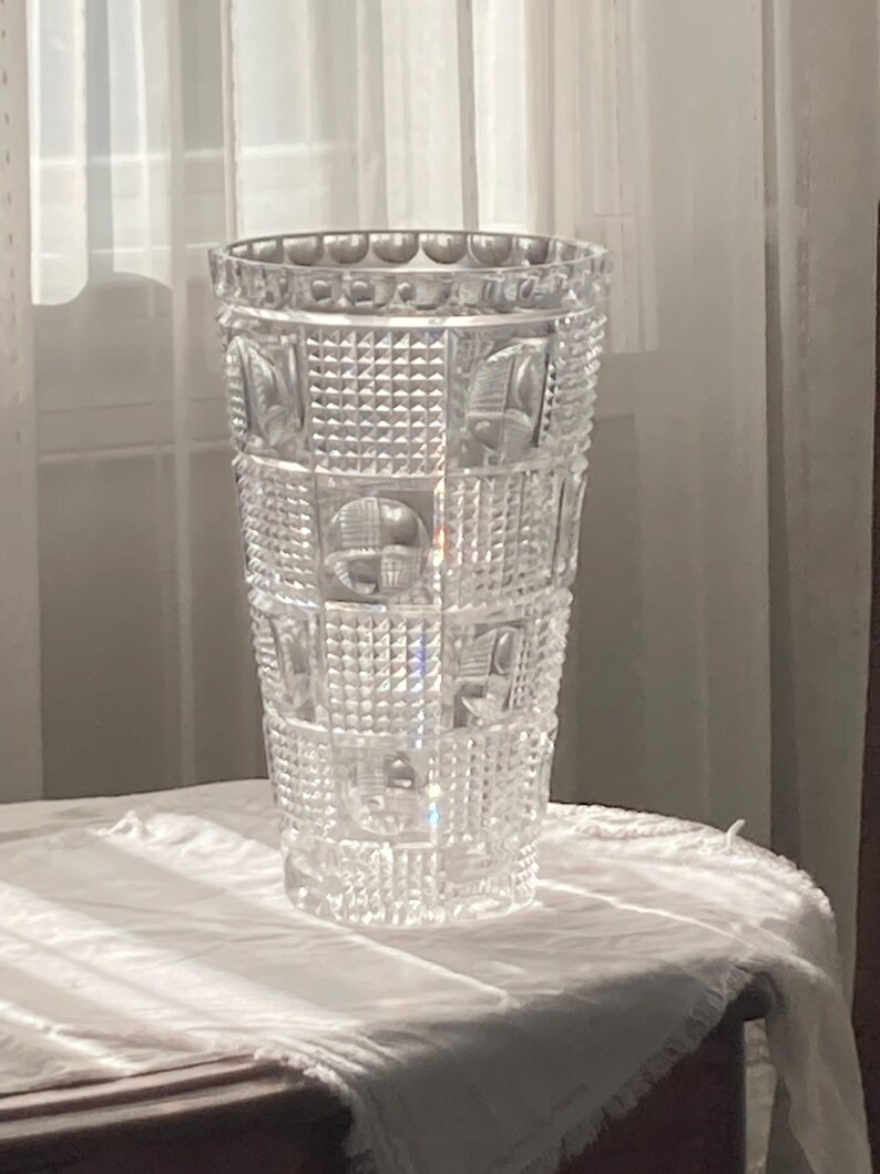 Large Clear Cut Crystal Vase, Vintage Flower Diamond Design Pattern - Etsy