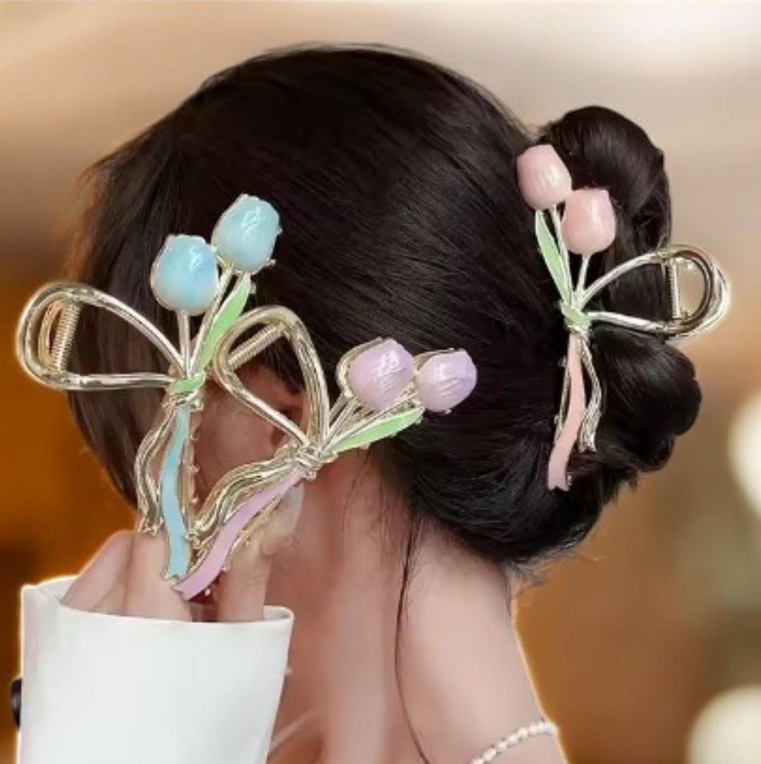 Tulip Hair Claw Clip: Gold Floral Pastel Hair Accessory - Etsy
