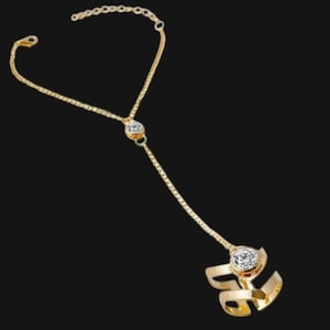 Elegant Gold Hand Chain Bracelet With Crystal Ring - Etsy