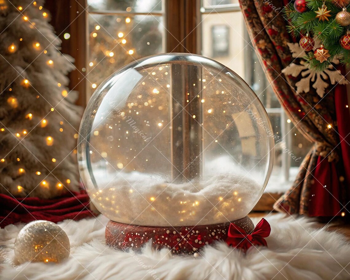 Snow Globe Christmas Digital Background, Snowglobe Christmas Backdrop ...