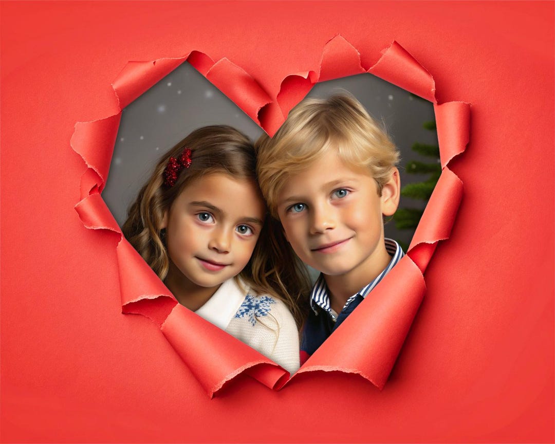 Ripped Paper Heart Overlay, Valentines Day Digital Backdrop, Valentines ...