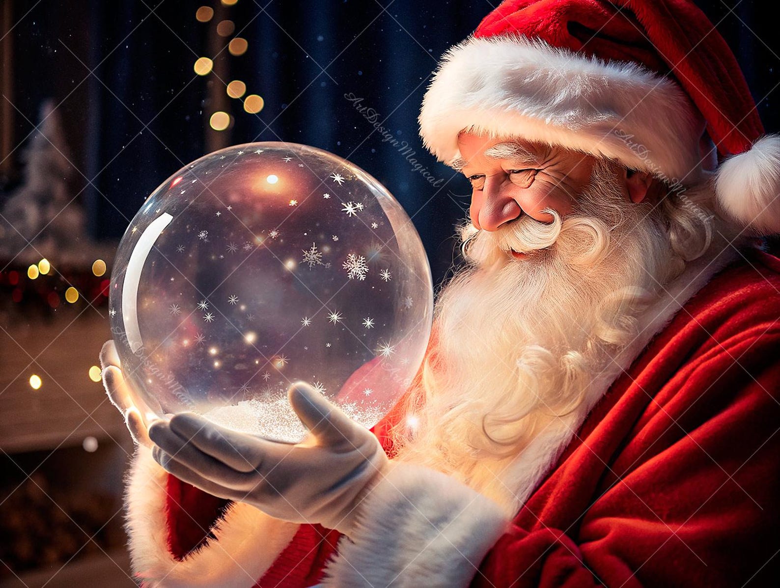Santa's Snow Globe, Santa Holding Snow Globe Backdrop, Christmas ...