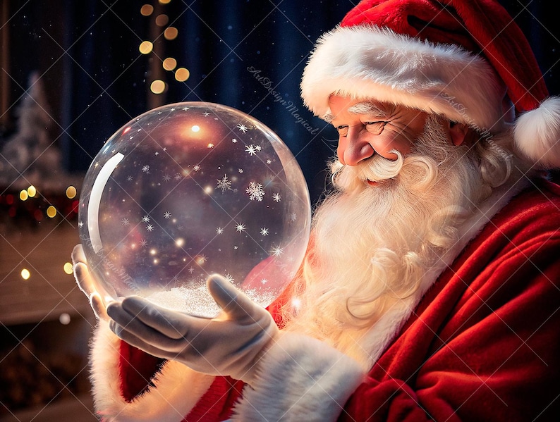 Santa's Snow Globe, Santa Holding Snow Globe Backdrop, Christmas ...