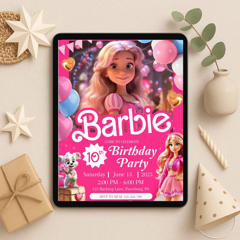 Barbi Girl Party, Girls Birthday Party,barbie Birthday Invitation, Doll ...