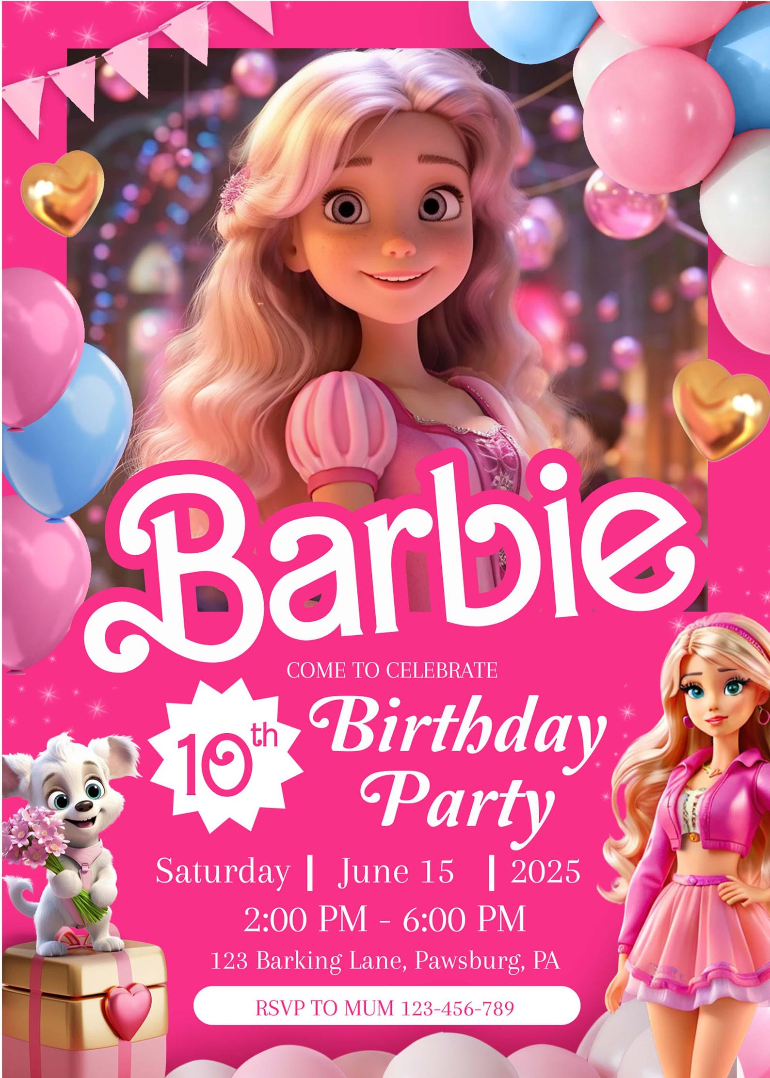 Barbi Girl Party, Girls Birthday Party,barbie Birthday Invitation, Doll ...