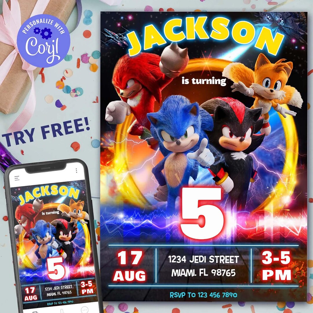 Sonic Party Invitation, Editable Sonic Invite Template, Sonic Birthday ...
