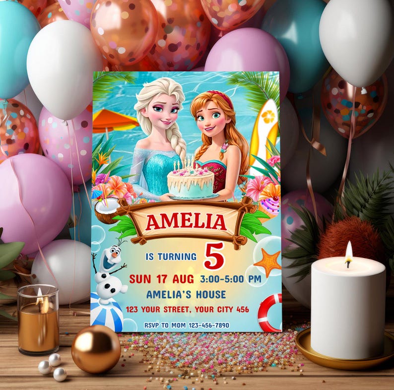 Frozen Pool Party Invitation, Frozen Birthday Invitation, Editable Elsa ...