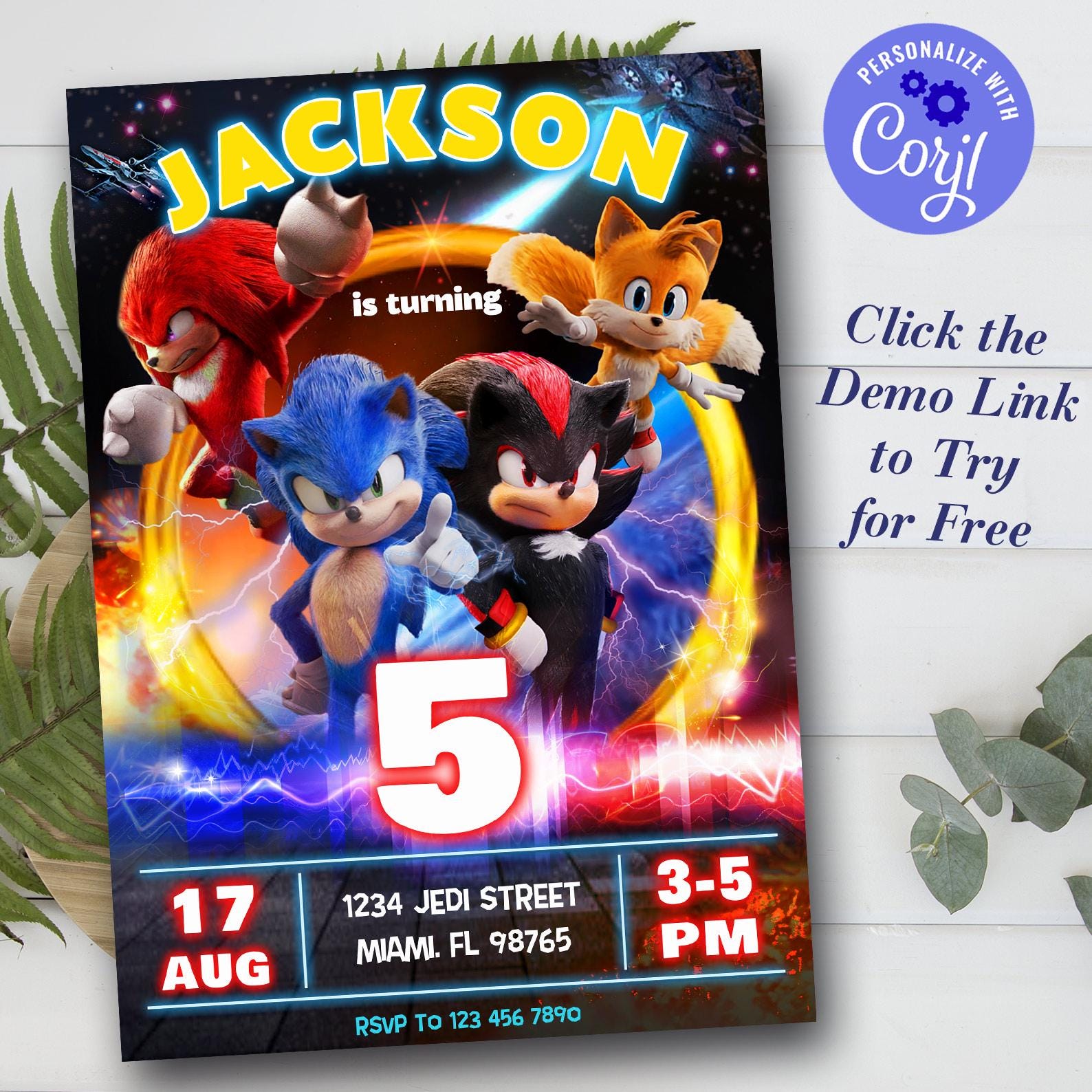 Sonic Birthday Invitation, Sonic 3 Hedgehog Boys Party Editable Invite ...