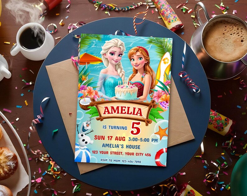 Frozen Pool Party Invitation, Frozen Birthday Invitation, Editable Elsa ...