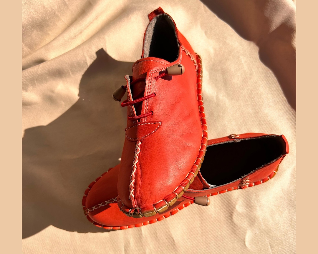 Barefoot Zero Drop Oxford for Women, Red, All Leather Shoes, Zero Drop ...