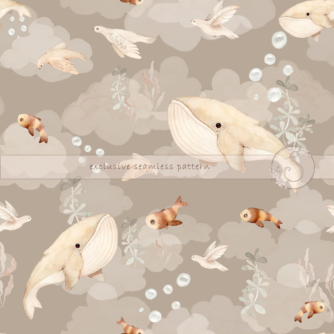 Beige Ocean Watercolor Exclusive Seamless Pattern 30x30 Cm 300 Dpi PNG ...