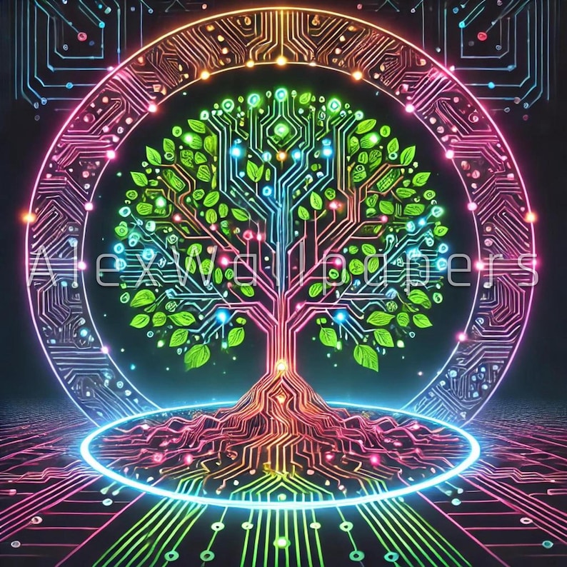 Cyberpunk Trees of Life 300 DPI Pxl 3600x3600jpeg Print Wall Screen T ...