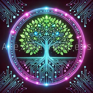 Cyberpunk Trees of Life 300 DPI Pxl 3600x3600jpeg Print Wall Screen T ...